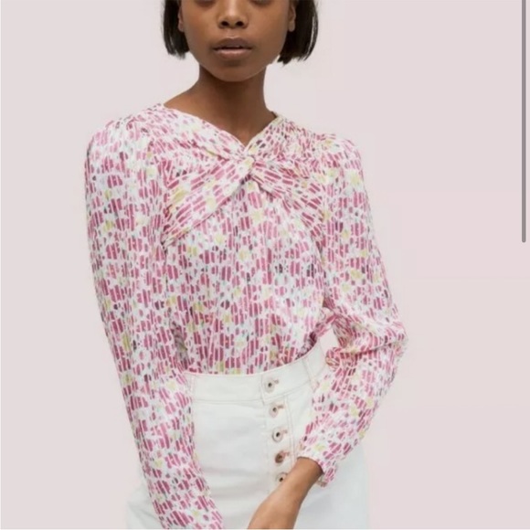 kate spade | Tops | New Kate Spade Marker Floral Long Sleeve Blouse Devore Top Pink White Yellow ...